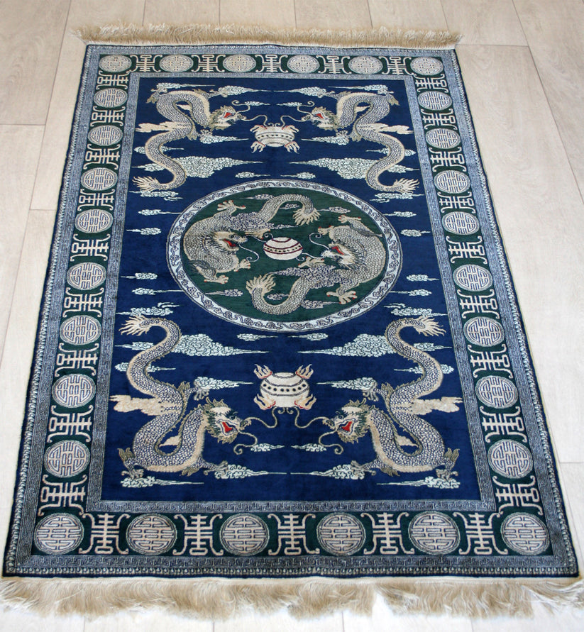Hand-Knotted Chinese 250 Line Silk Rug - Ref: 2446 - 153 x 93cm ...