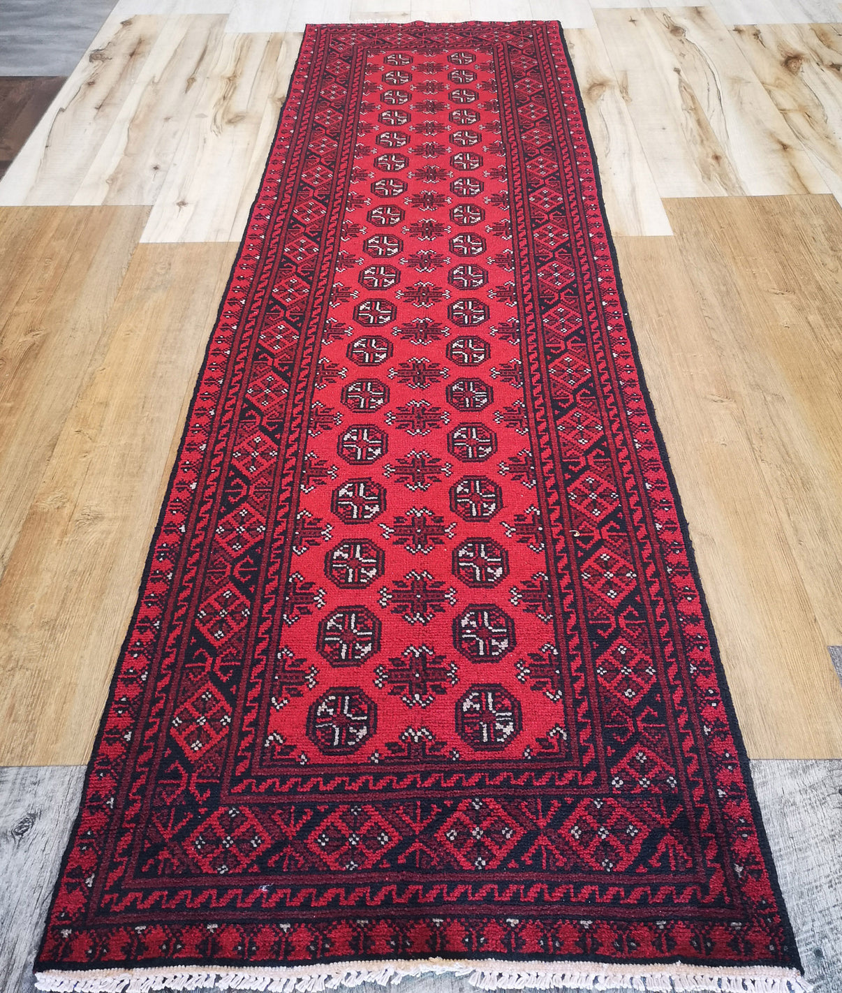 Hand-Knotted Afghan Aqcha Hall Runner Rug - Ref: 2782 - 291 x 80cm ...
