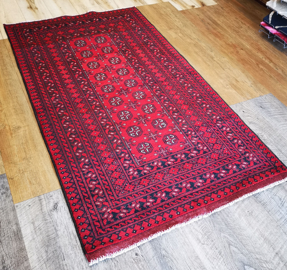 Hand-Knotted Afghan Aqcha Rug - Ref: 2793 - 183 x 103cm – Little-Persia