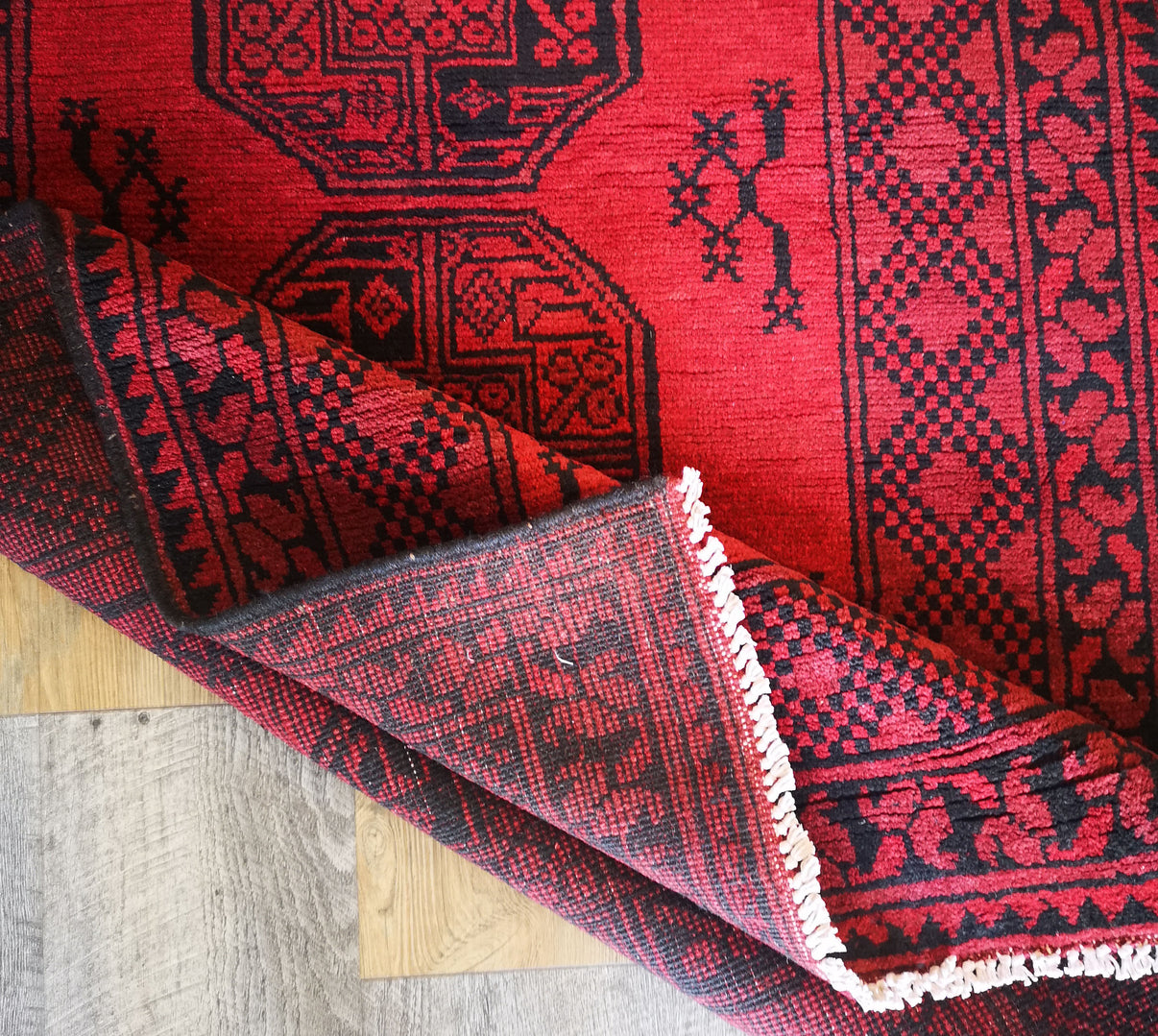 Hand-Knotted Afghan Aqcha Rug - Ref: 2802 - 193 x 97cm – Little-Persia